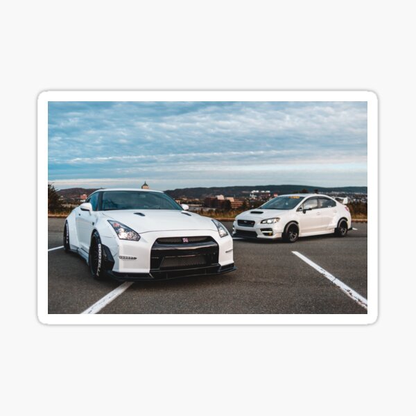 "white widebody nissan gtr r35 and wrx sti" Sticker by erikallen920 ...
