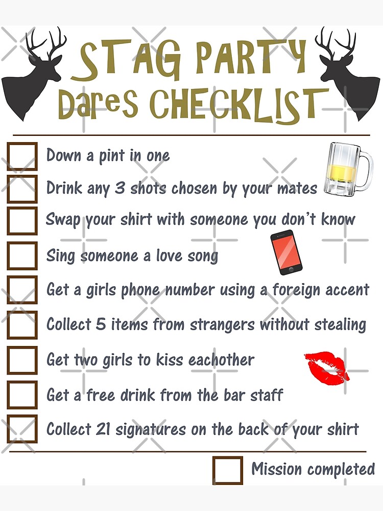 "Stag Do Dares Checklist" Poster for Sale by Pixato | Redbubble