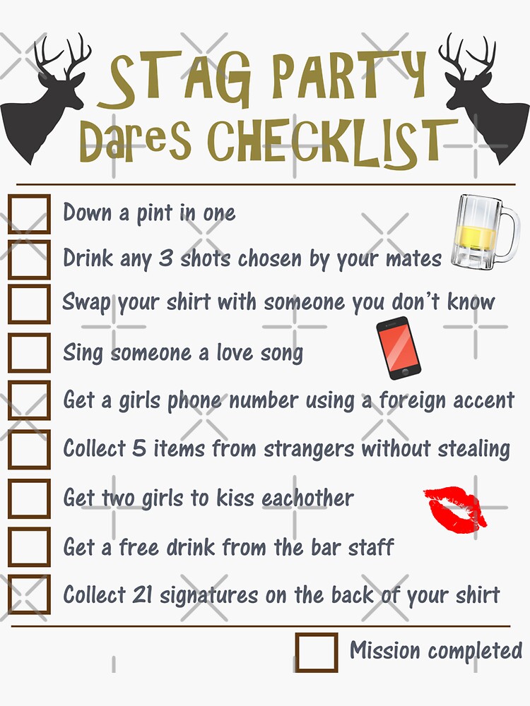 "Stag Do Dares Checklist" Sticker for Sale by Pixato | Redbubble