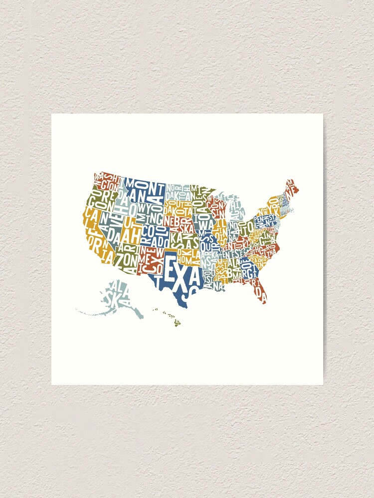 Lámina artística «USA Map States Design | Mapa de Estados Unidos ...