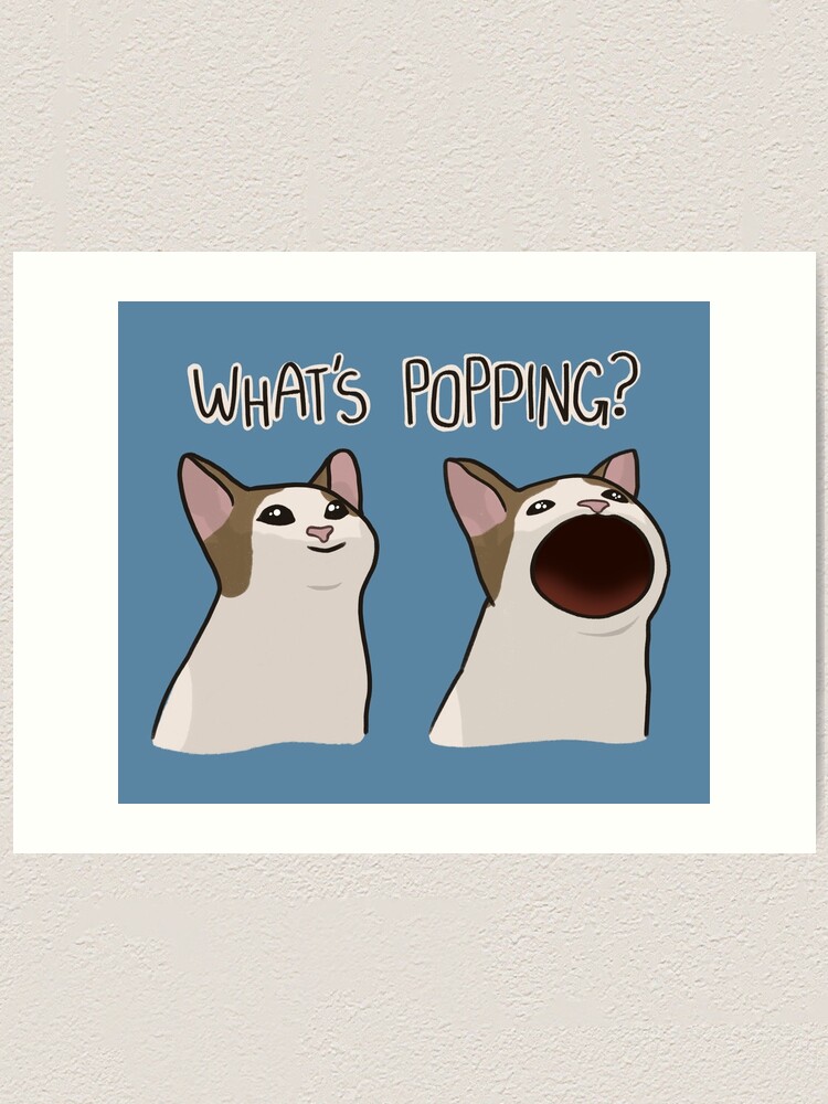 ""What's Popping" Popping Cat Meme " Art Print for Sale by mahinart ...