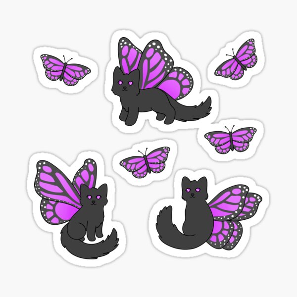"Purple Butterfly Cat" Sticker by BiscuitSnack | Redbubble