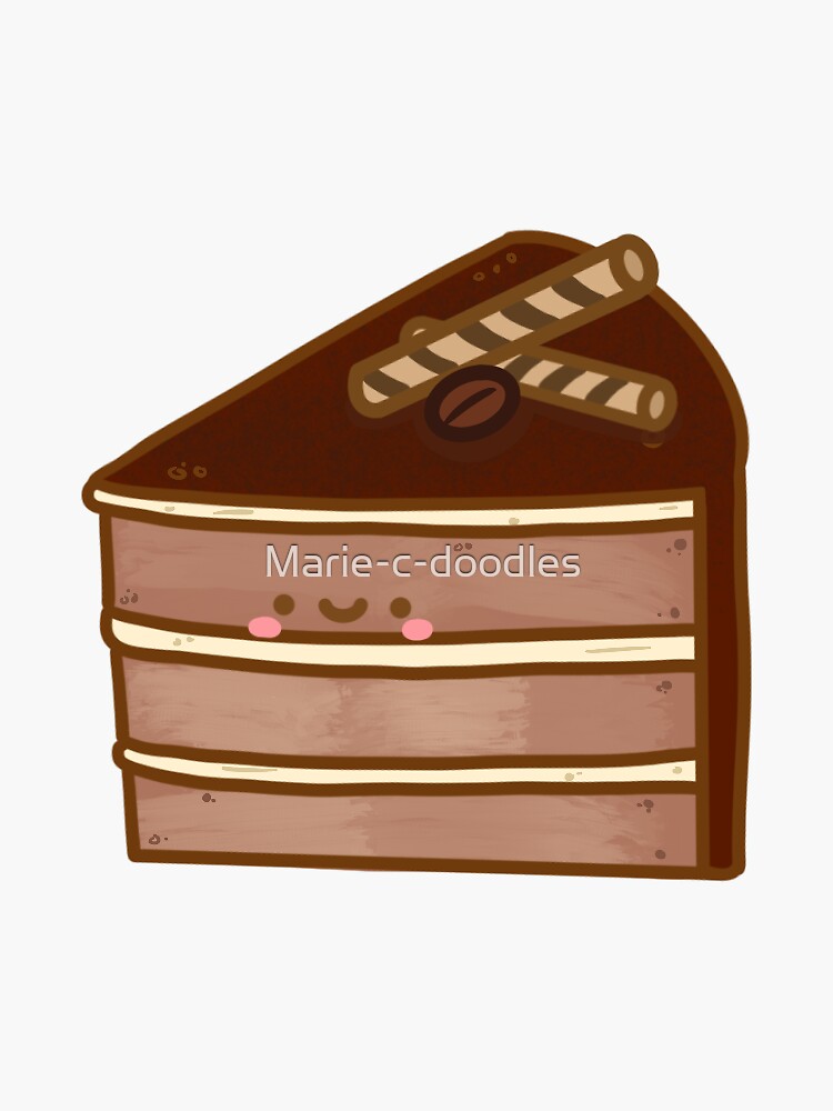 "Kawaii Happy Cafe Tiramisu Cake Sticker" Sticker by Marie-c-doodles ...