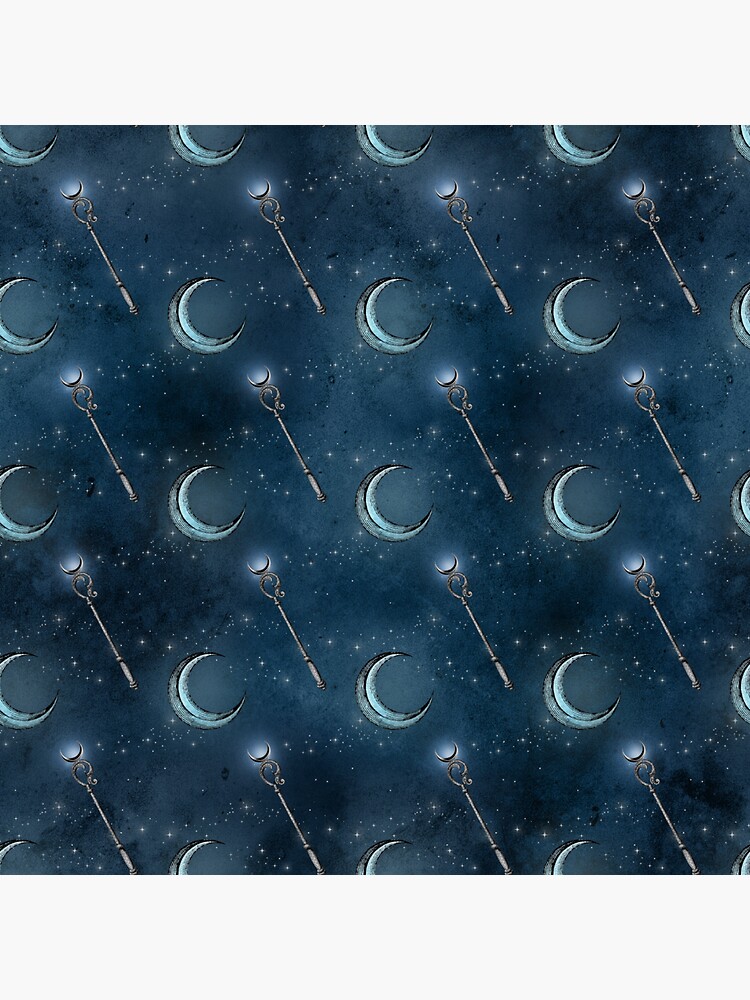 "Crescent moons and magic staffs on a green background" Sticker for ...