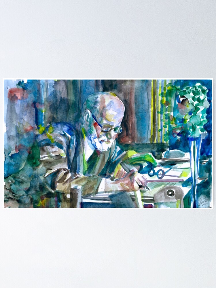 "SIGMUND FREUD writing - watercolor portrait" Poster for Sale by lautir ...