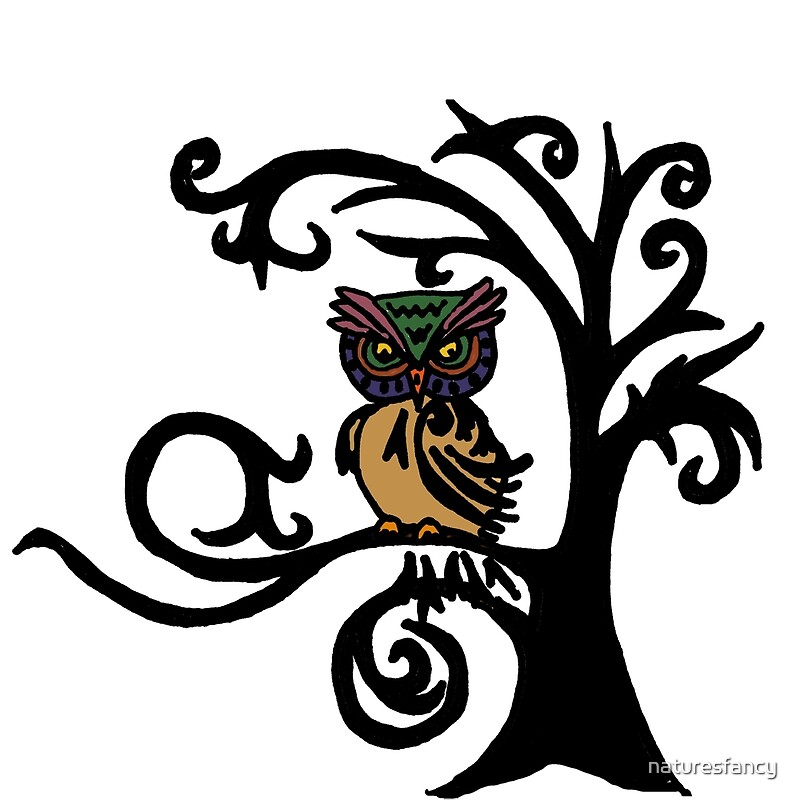 "Cool Artsy Owl in Tree Tribal Art" by naturesfancy | Redbubble