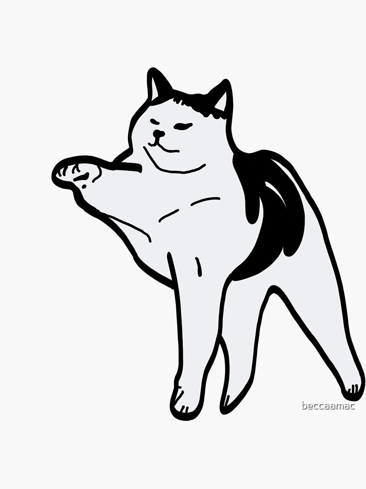 "Big Steppy Cat Meme Line Art - BLACK" Sticker for Sale by beccaamac ...
