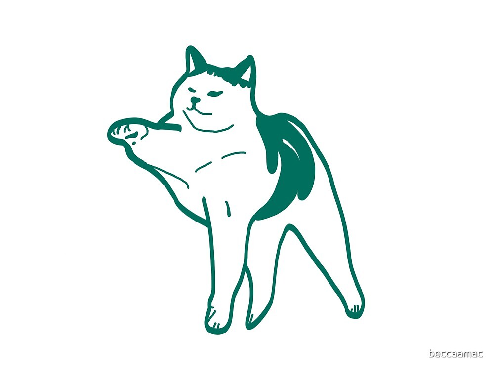 "Big Steppy Cat Meme Line Art - GREEN" by beccaamac | Redbubble