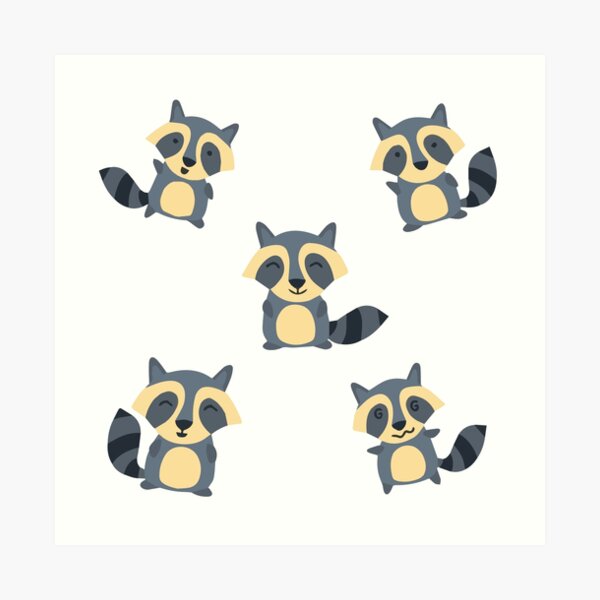 "Cute raccon kawaii sticker pack digital drawing" Art Print by ...
