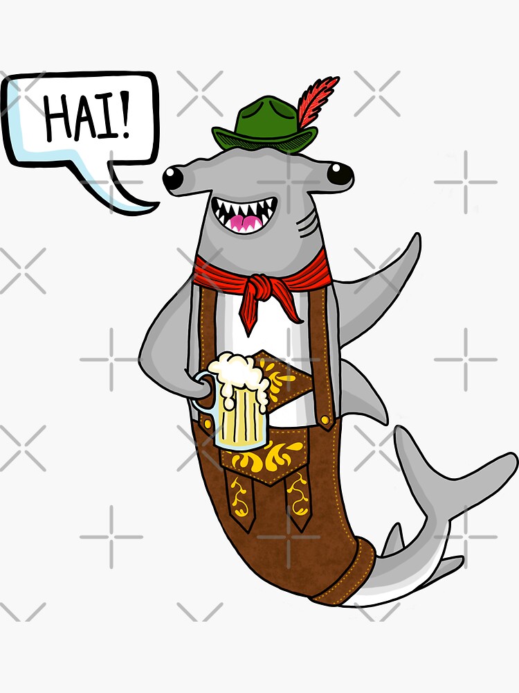 "Hammerhead Shark Wearing German Lederhosen" Sticker for Sale by ...