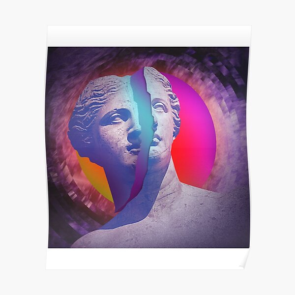 "Synthwave Retrowave Aesthetic Ancient Greek Sculpture Artwork" Poster ...