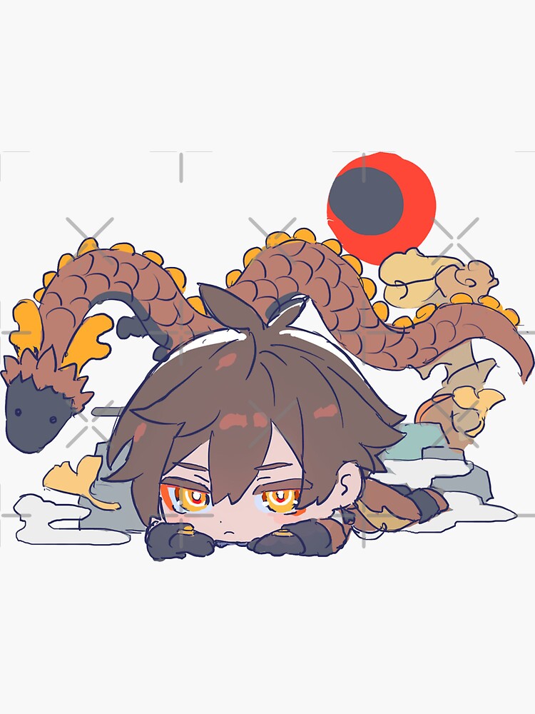 Genshin Impact Chibi Dragon Zhongli Sticker For Sale By Nathandoodles Redbubble