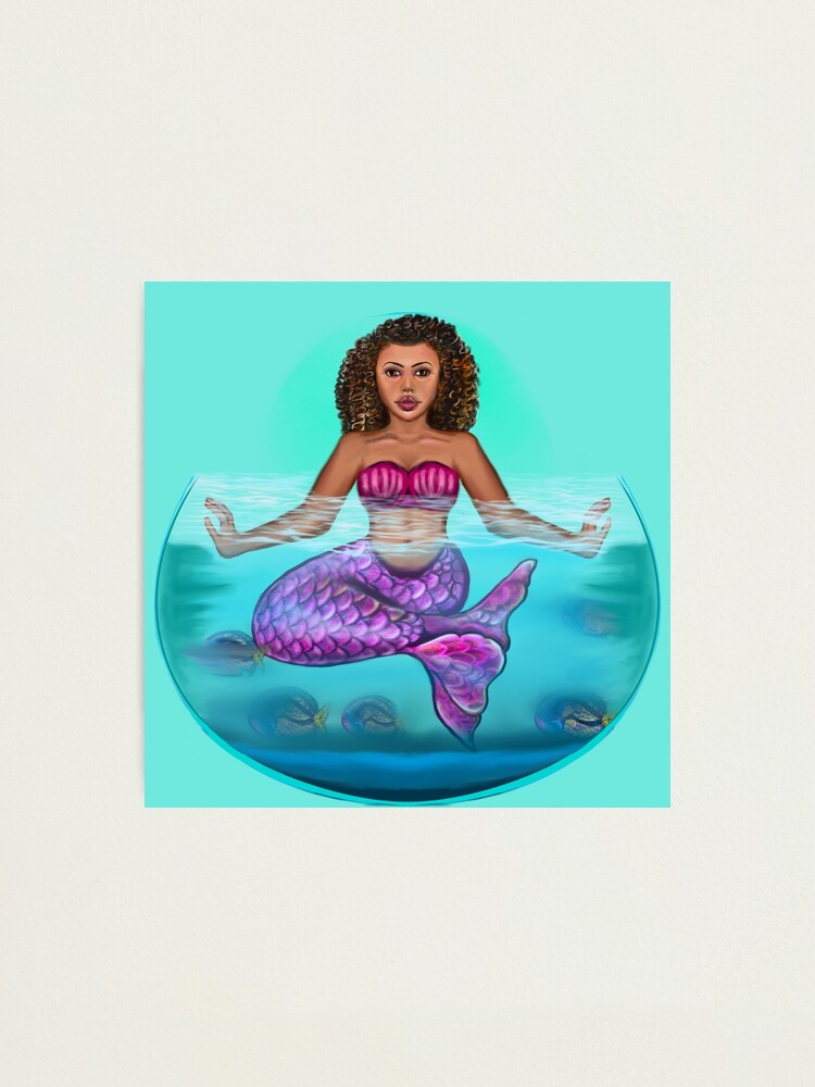 Lámina fotográfica « Pose de sirena bajo el agua Linda sirena con ...