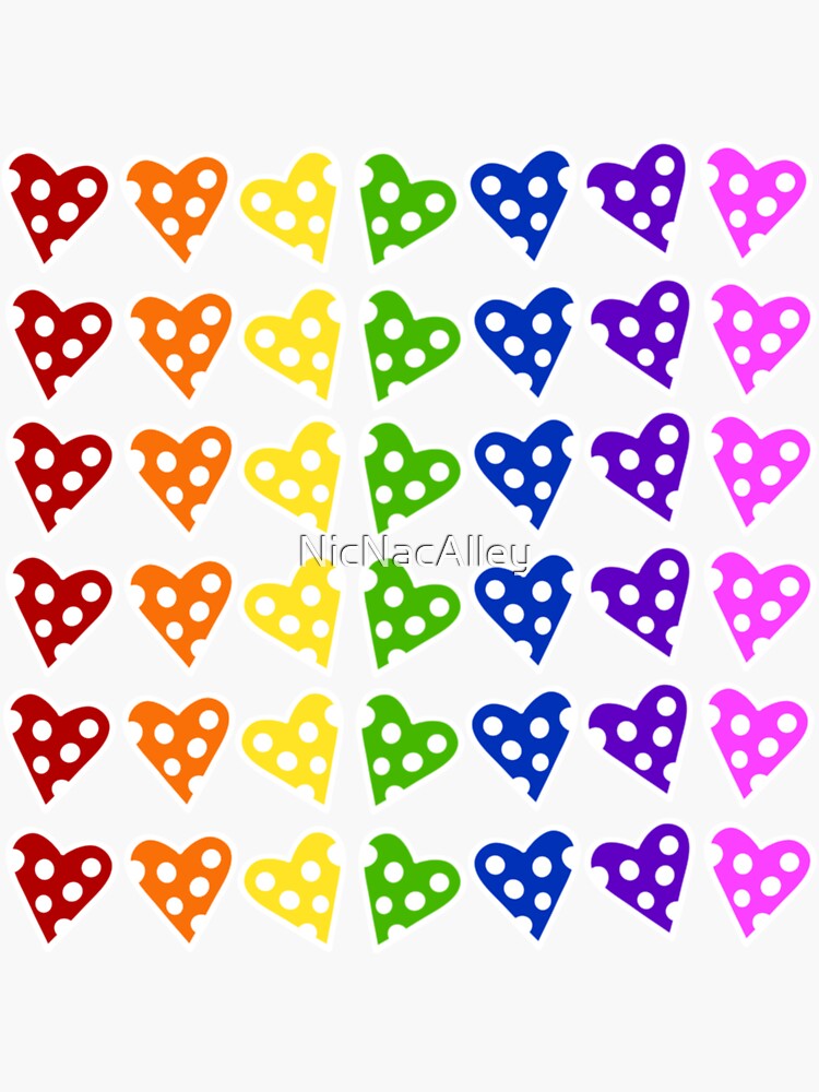 "rainbow Polka Dot Hearts" Sticker for Sale by NicNacAlley | Redbubble