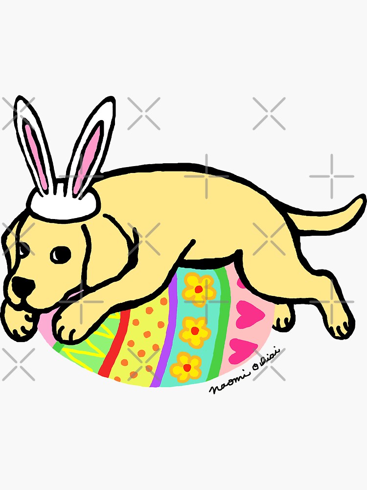 "Easter Bunny Yellow Labrador" Sticker by HappyLabradors | Redbubble