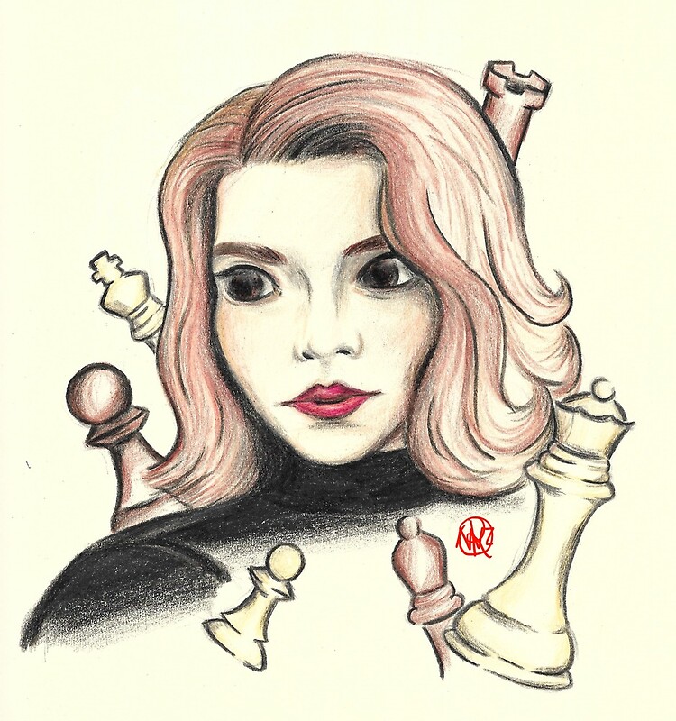 "Elizabeth Harmon The Queen's Gambit Chess Pieces Design" by ...