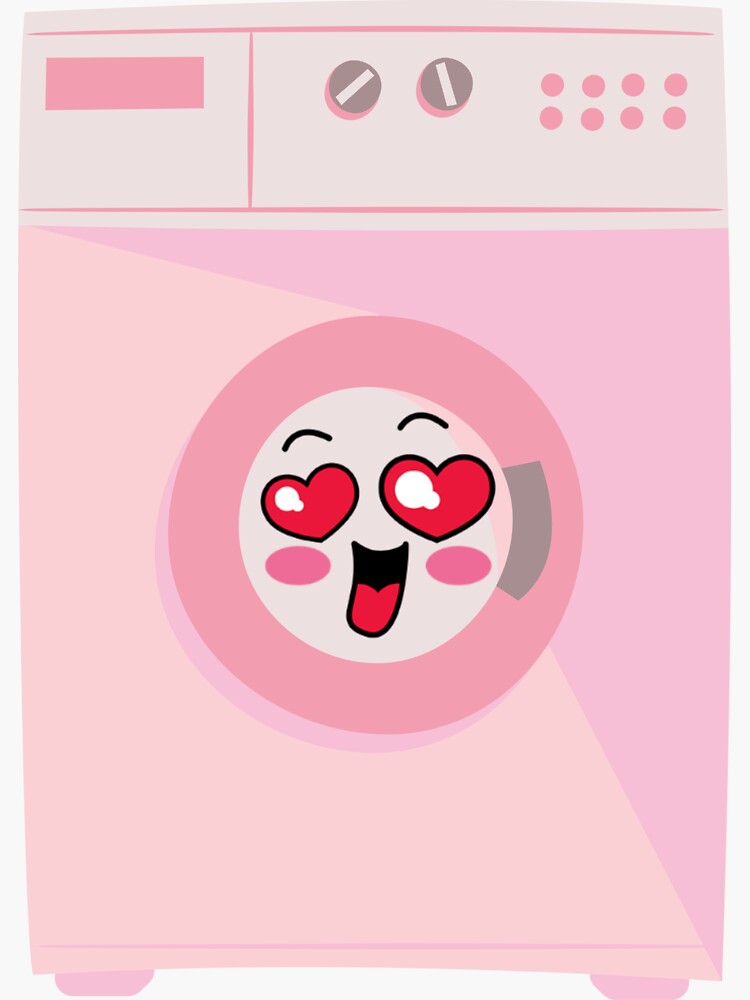 "Cute Kawaii Pink Adorable Washing Machine Cute Hearts Funny" Sticker ...