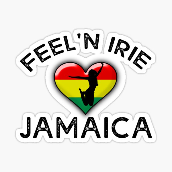 "Feel'n Irie Jamaica T-shirt with black letters and Rasta colors ...