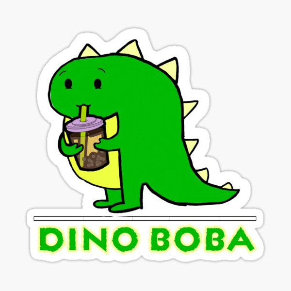 "Cute Dino Boba - With Text" Sticker for Sale by KirkyEdits | Redbubble