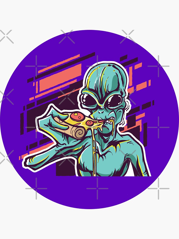 "Alien eating cheese pizza" Sticker for Sale by Piztees | Redbubble
