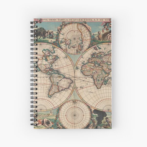 "An Old Map of the World // 1670 Amsterdam" Spiral Notebook for Sale by ...