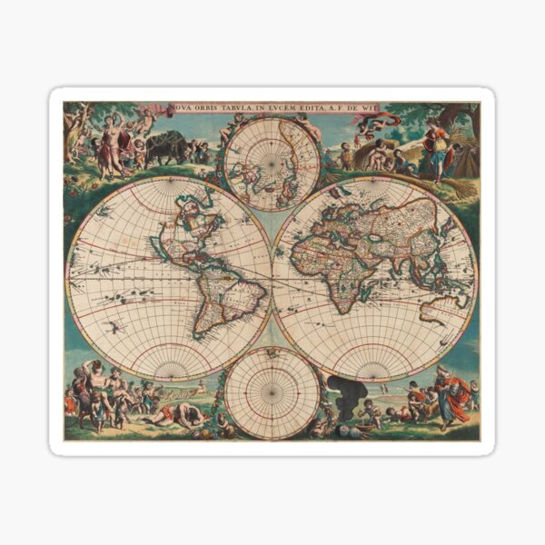 "An Old Map of the World // 1670 Amsterdam" Sticker for Sale by ...