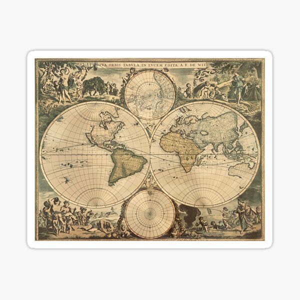 "An Old Map of the World // 1670 Edition No.2" Sticker by Gothicrelics ...