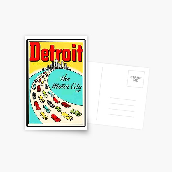 "DETROIT POSTCARD MOTOR CITY VINTAGE SHIRT AND STICKER " Postcard for ...
