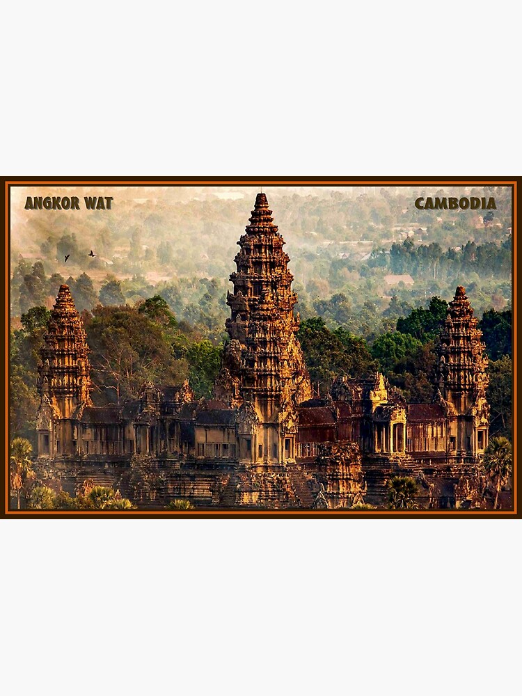 "ANGKOR WAT CAMBODIA : Vintage Travel Advertising Print" Sticker for ...