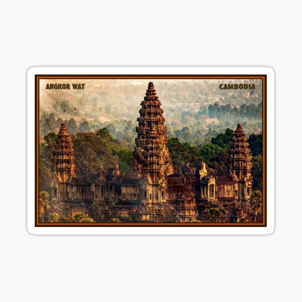 "ANGKOR WAT CAMBODIA : Vintage Travel Advertising Print" Sticker for ...