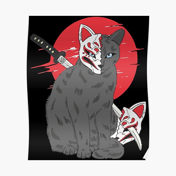 "Catana with kitsune mask illustration" Poster for Sale by ...