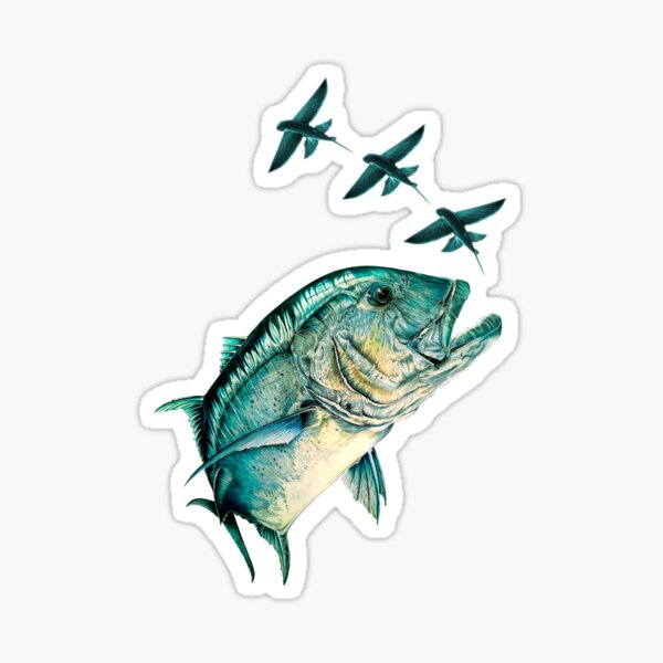 "Giant Trevally flying fish" Sticker for Sale by Paul Kyriakides ...