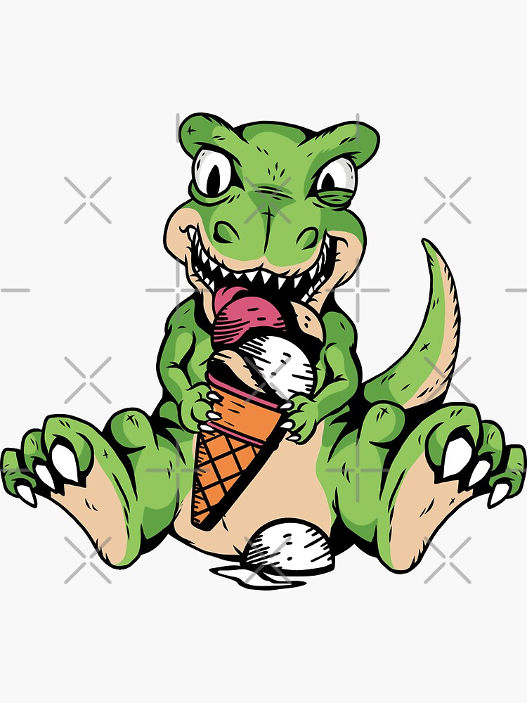 "T-Rex Dinosaur Eating Ice Cream" Sticker for Sale by OnepixArt | Redbubble
