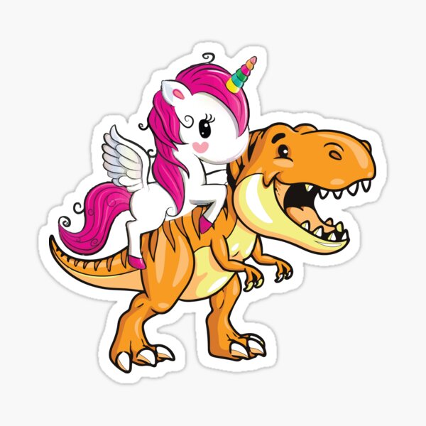 "Unicorn Riding Dinosaur Cute Funny Unicorn Riding Dinosaur" Sticker ...