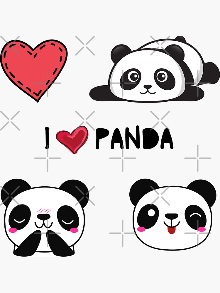 "I love Panda - Cute Panda Bear Sticker Pack" Sticker for Sale by ...
