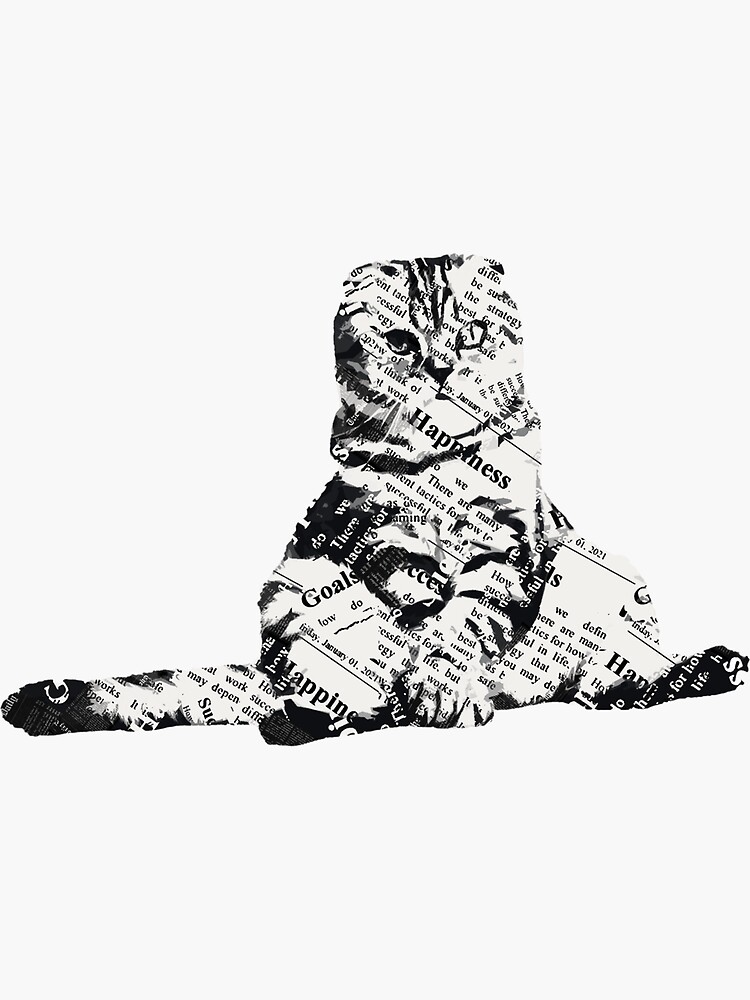 "fat cat collage art newspaper style black white" Sticker for Sale by ...