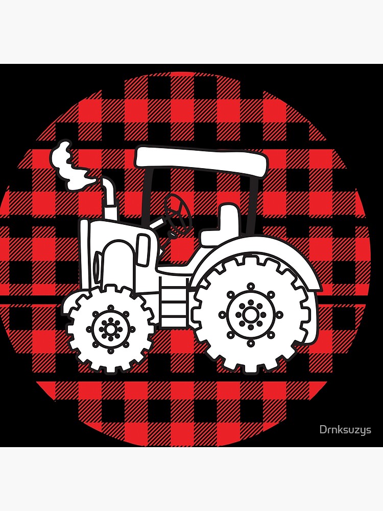 "Vintage Retro Sunset Red Check Flannel Farmhouse Tractor" Poster by ...