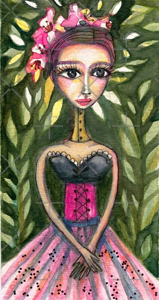"Frida Kahlo in Pink Corset and Green Background " by meloearth | Redbubble