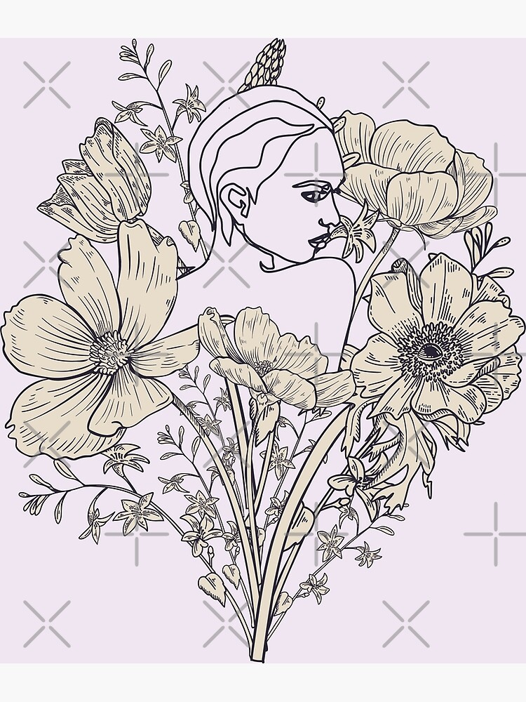 "Women with Flowers Nude Body Nymph Line Art" Poster for Sale by ...