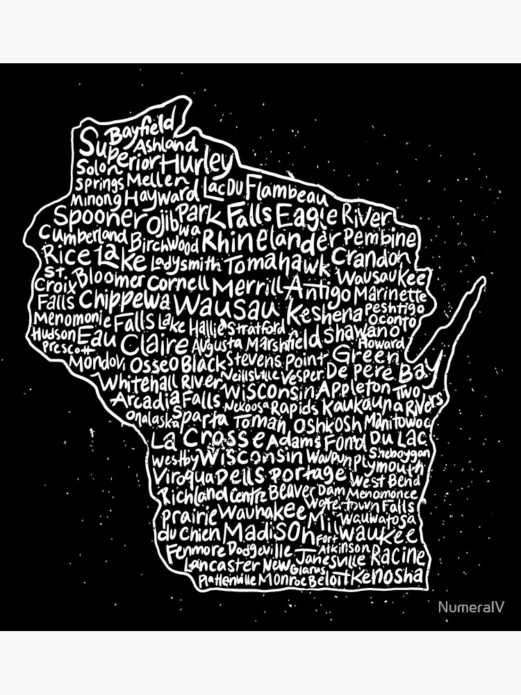"Wisconsin Handwritten Map of State & Cities" Photographic Print for ...