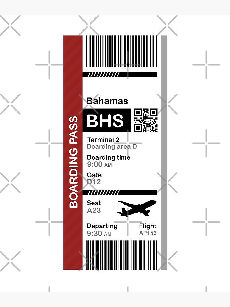 Bahamas Boarding Pass Flight Destination Ticket Premium Matte Vertical ...