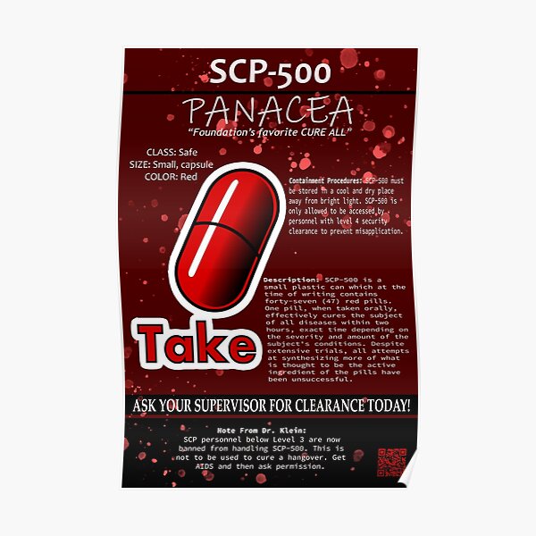 "SCP-500, poster, fantasy, story, imforational" Poster for Sale by ...