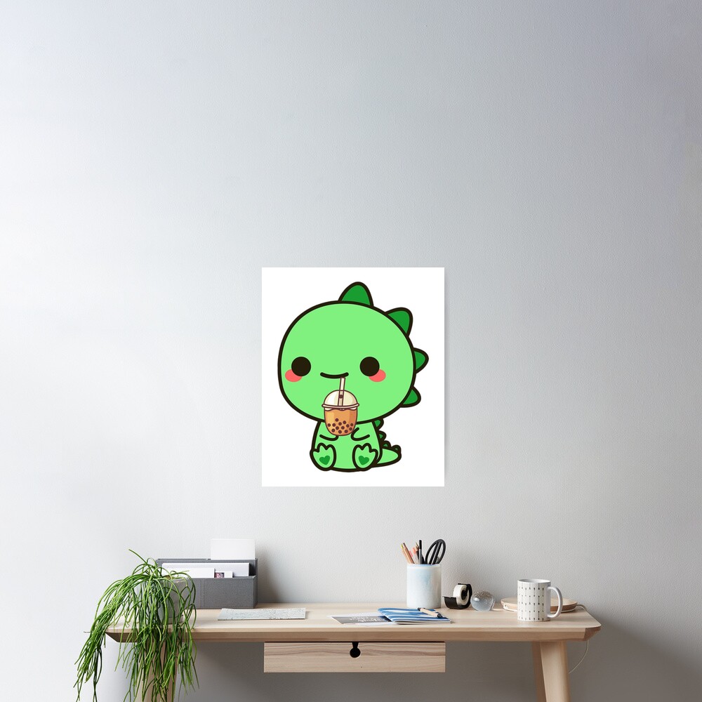 "Dinosaur Boba | Kawaii Dino Drinking Bubble Milk Tea |" Poster for ...
