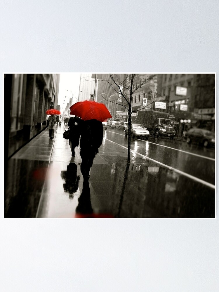 Black And White With Red Umbrella Photography