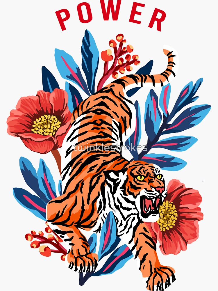 "Tiger Power (Black)" Sticker for Sale by twinklestrokes | Redbubble
