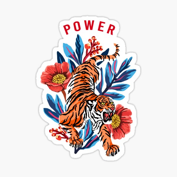 "Tiger Power (Black)" Sticker for Sale by twinklestrokes | Redbubble