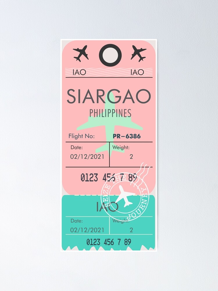 "SIARGAO PHILIPPINES RETRO PLANE TICKET BAG TAG FILIPINO" Poster by ...