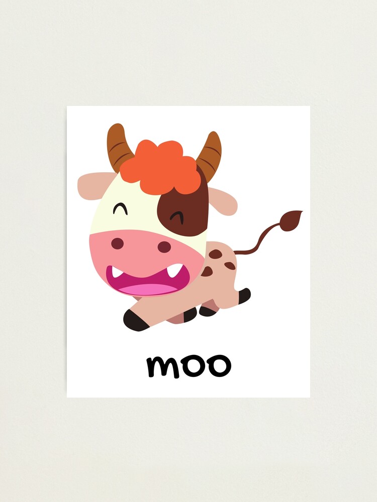 Lámina fotográfica «Divertido, lindo, vaca, moo, ilustración de dibujos ...