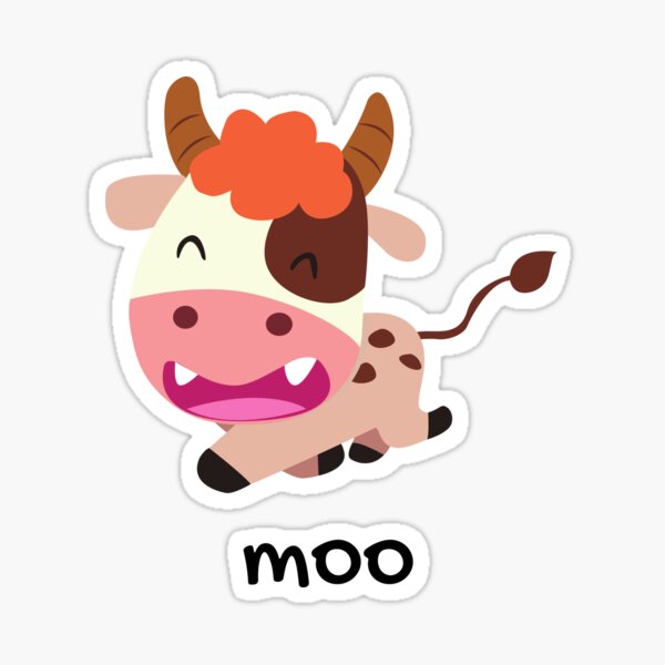 Pegatina «Divertido, lindo, vaca, moo, ilustración de dibujos animados ...