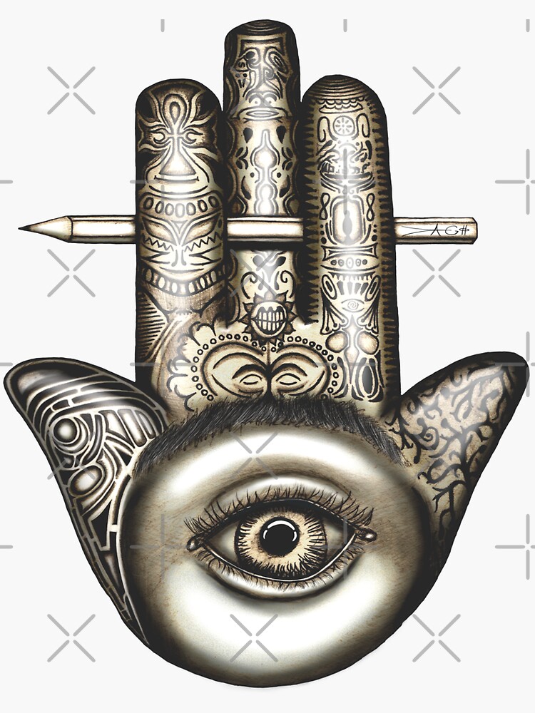 "Pencil drawing hand of protection hand drawn" Sticker by DAGHO | Redbubble